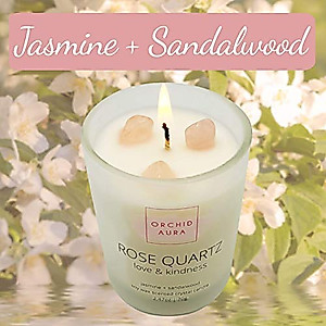 ORCHID AURA Soy Candles with Healing Crystals. Citrine, Rose Quartz, Amethyst Crystal. Eucalyptus + Lemongrass, Jasmine + Sandalwood, Clary Sage + Lavender. 3PC Scented Candle Set, 2.47oz Each