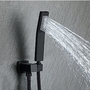 Bathtub Shower System Matte Black Shower and Tub Faucet set with 10 inch Rian Shower Head and Handheld Spray Mix Shower Combo,including Rough-in valve and Shower Trim Kit