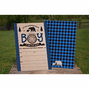 Your Main Event Prints Blue Lumberjack Baby Shower Invitations, Boy Baby Shower Invitations, Mama Bear Baby Shower Invites, Woodland Baby Shower Invitations, 20 Fill in Invitations and Envelopes