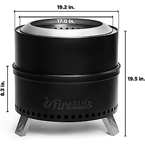 TURBRO 19 Inch Smokeless Fire Pit for Outdoor Wood Burning, Portable Stainless Steel Camping Stove with Stand, Removable Ash Pan, Waterproof Storage Bag, Unique Nested Design, Pluto R19-PG, Black