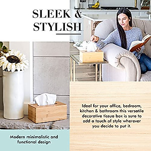 JUSK Design Tissue Box Holder, Modern, Minimalist, and Durable Wooden Tissue Box with Sliding Bottom, Easy-Refill Premium-Quality Bamboo Tissue Box Cover, Fits 184-Count Box, Rectangular