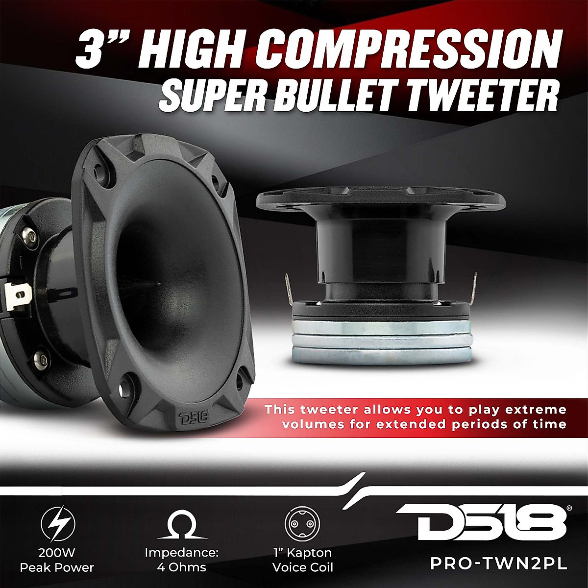 DS18 PRO-TWN2PL 3" High Compression Super Bullet Tweeter with 1" Polyester Voice Coil and Neodymium Magnet Tweeters are The Best in The Pro Audio and Voceteo Market (1 Speaker)