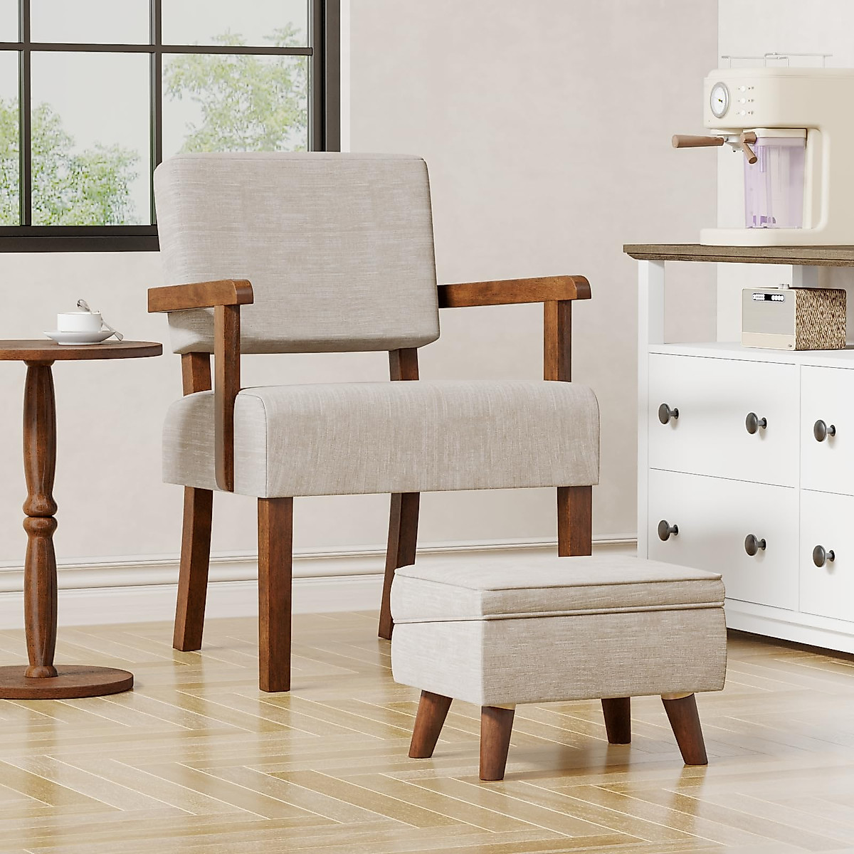 FAGAGA Accent Chair Set of 2 with Table, Living Room Chairs with Soft Seat and Armrests for Living Room Bedroom Reading Room Waiting Room (Beige) (AC01)