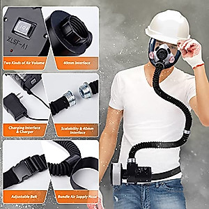 HANUU Reusable PAPR Respirator, Portable PAPR Respirator System with 40mm Activated Carbon Filter, Powered Air Purifying Respirator, Gas Mask for Gases, Dust, Vapors, Chemicals, Paint, Spray