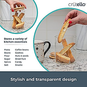 Crutello Glass Food Storage Containers with Bamboo Lids, 6 Pack - Three 26 Fluid oz and Three 23 Fluid oz Airtight Clear Kitchen Organization Canisters is an Family-Owned American Brand
