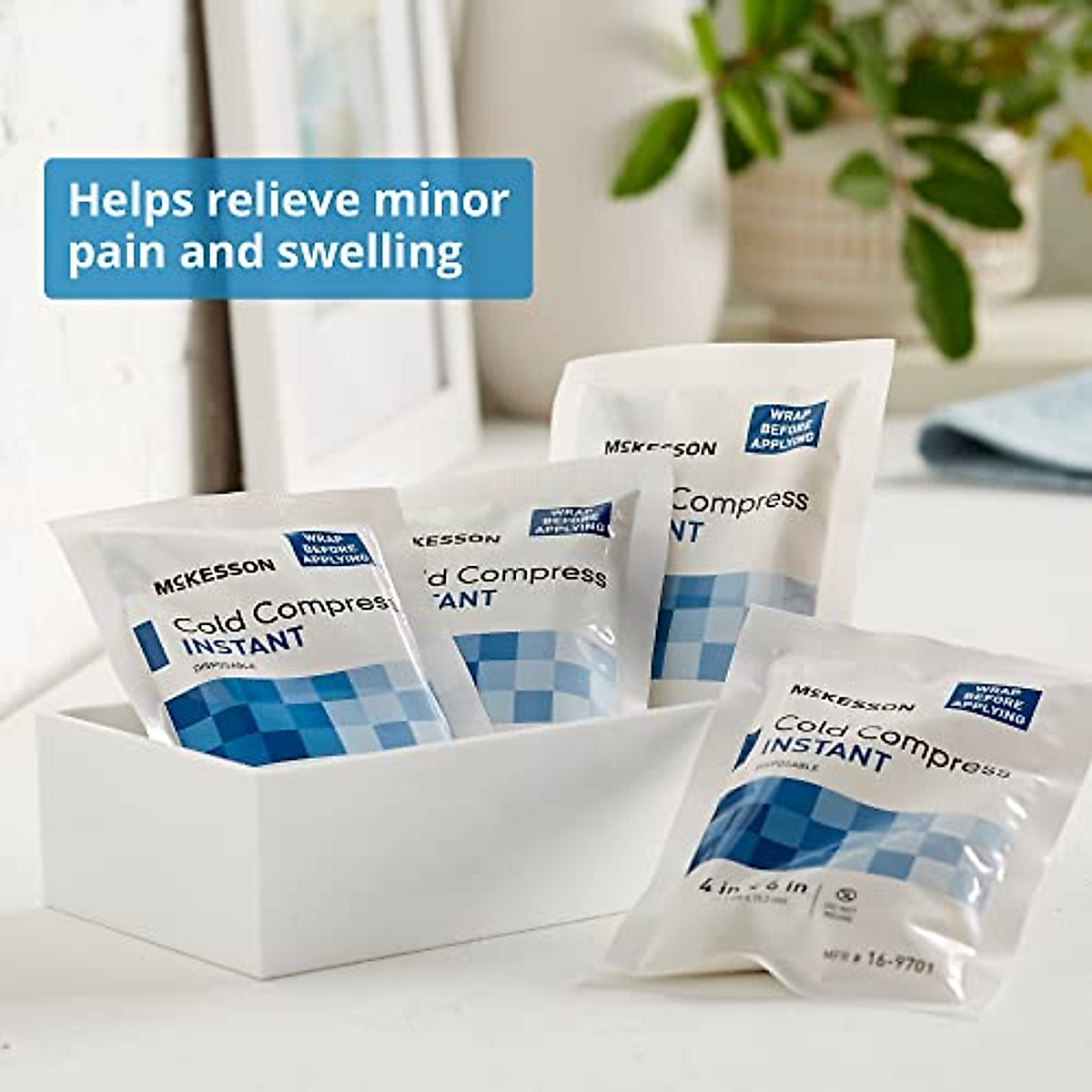 McKesson Cold Compress, Instant Cold Pack, Disposable, 4 in x 6 in, 1 Count, 24 Packs, 24 Total