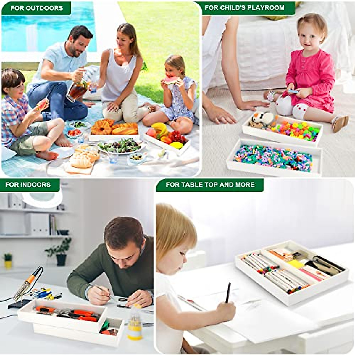 Lixple Kitchen Drawer Organizer - 2 Pack, Stackable Bamboo Drawer Organizers, Wooden Storage Box Tray for Cabinet, Pantry, Bathroom Countertop, Multi-use Organization and Storage (White)