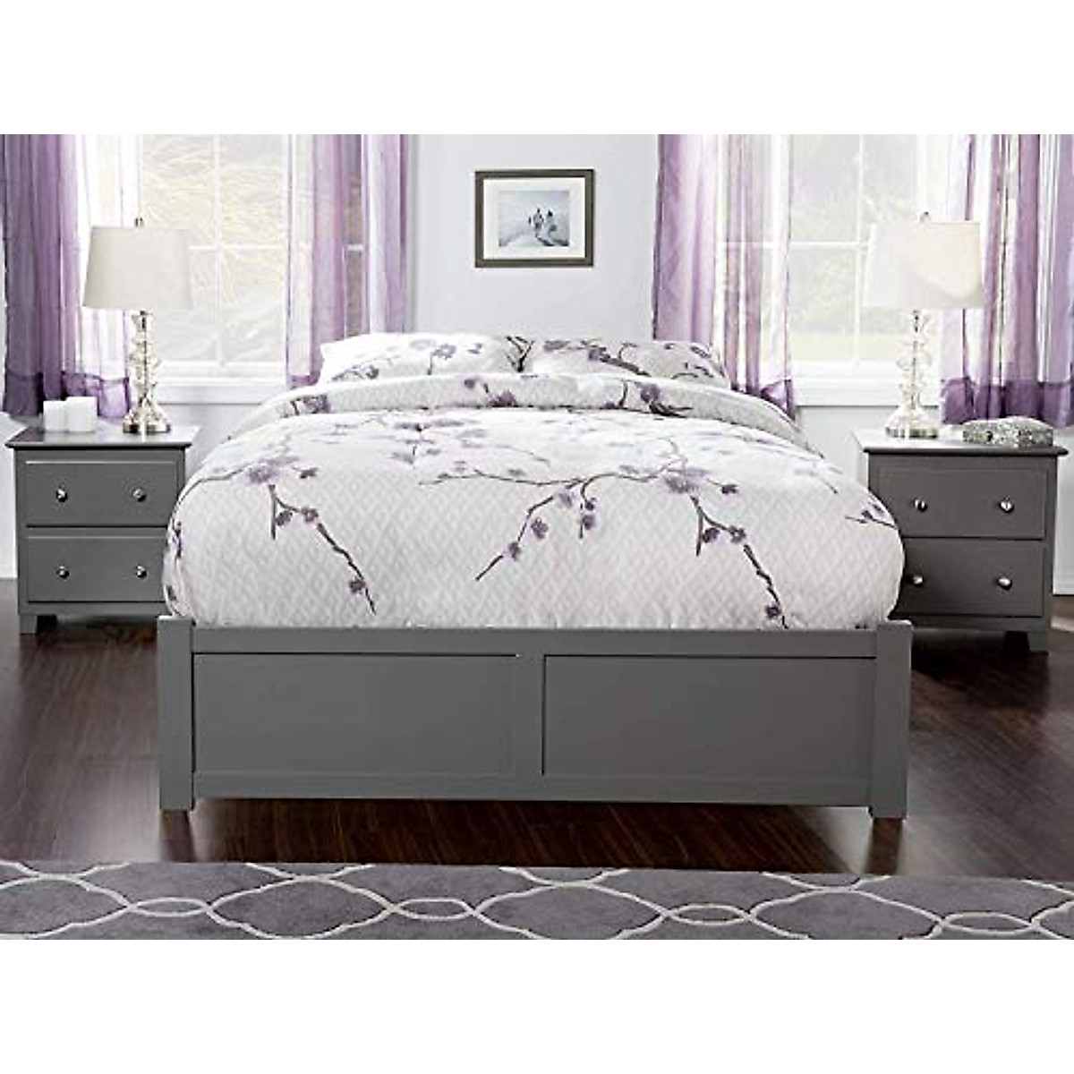 AFI Concord Queen Size Platform Bed with Footboard & Storage Drawers in Grey