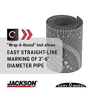 Jackson Safety Pipe Measure Tool Wrap Around Tape, Flex Angle Measuring and Marking Gauge for 3 to 6 Diameter, Medium, Black, 14752, 3.88" X 4''