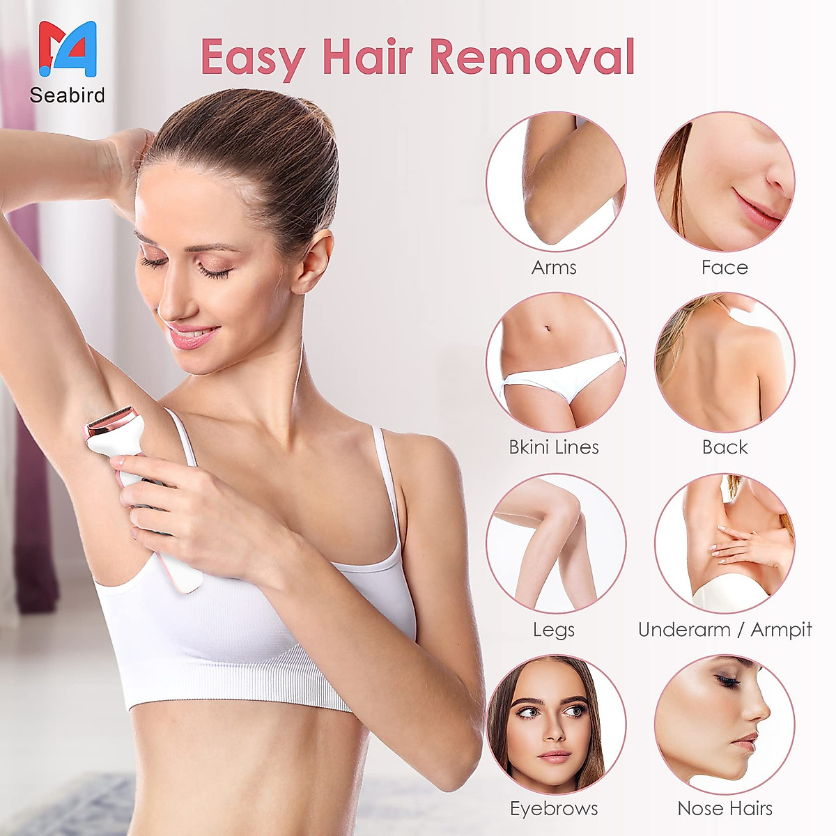 Electric Razors for Women, 4 in 1 Electric Women Shaver, Hair Removal Epilators for Leg Face Arm Bikini Armpit Pubic Hair, Cordless Rechargeable Portable Women's Bikini Trimmers, White