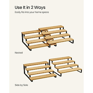 SONGMICS Display Risers, Set of 2 Engineered Wood Perfume Organizer Stand, 4-Tier Cupcake Stand Holder, Spice Rack, Shelf Risers for Figures, Dessert Shelves, Natural Beige and Ink Black UKCS216N01