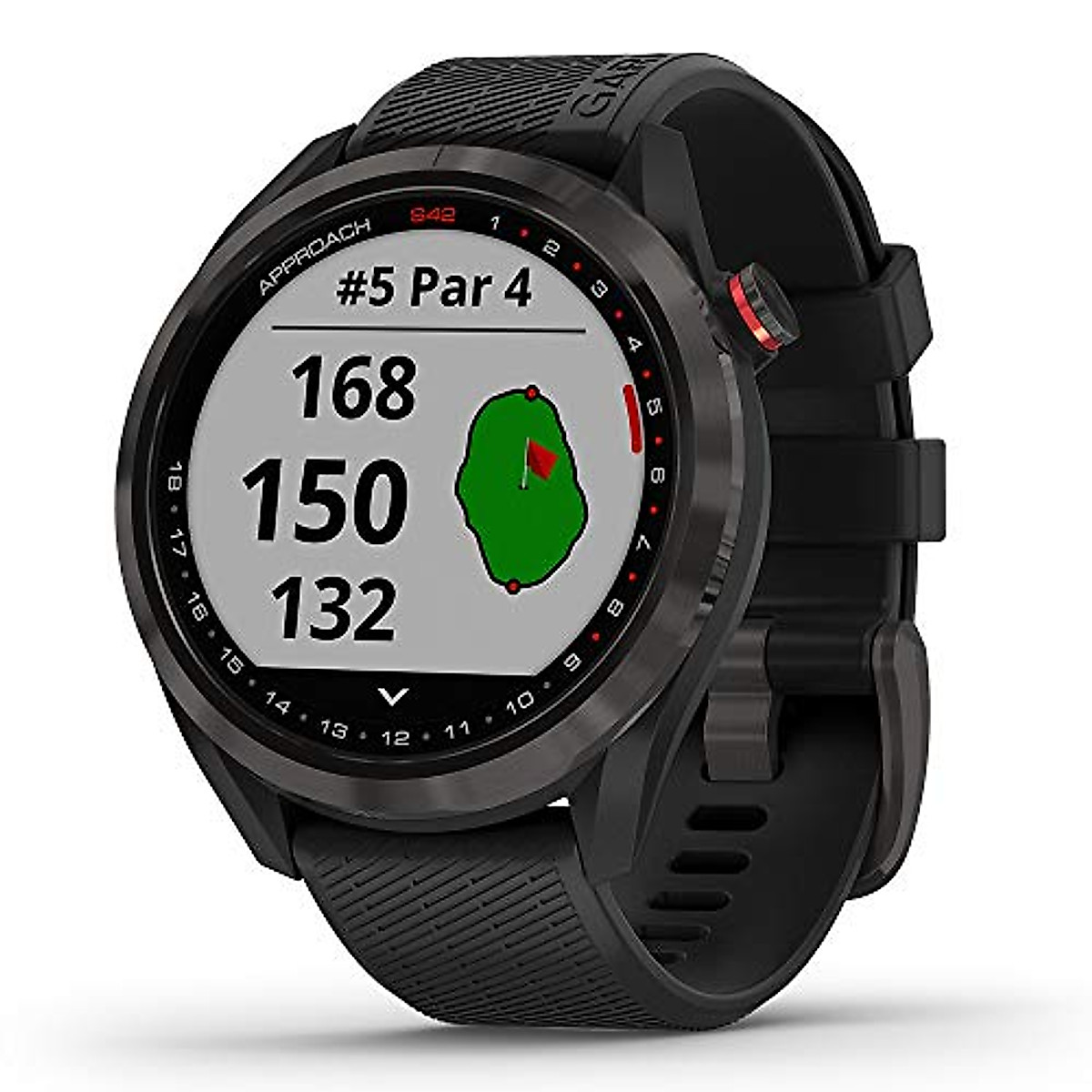 Garmin Approach S42 (Gunmetal/Black) Golf GPS Watch | Golfer's Bundle with Portable Charger & HD Tempered Glass Screen Protectors (x2) | 42,000+ Courses, Green View True Shape, & F/M/B Yardage