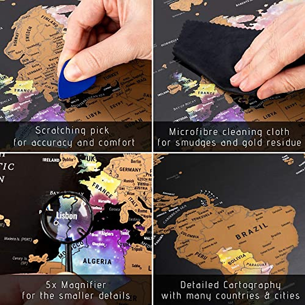 Scratch Off Travel Map + BONUS Europe Map | Premium World Map Scratch Off Poster in Nebula Watercolor | Travel Scratch Off Map with Accessories Kit and Travel Map Gift Tube