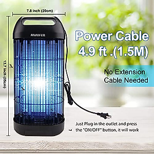 AMUFER Bug Zapper Indoor, Electric Mosquito Zapper Fly Zapper, Bug Mosquito Fly Insect Traps Killer and Repellent for Home, Garden, Patio, 3600V High Voltage 16W Power, 1-Piece Replacement Bulb