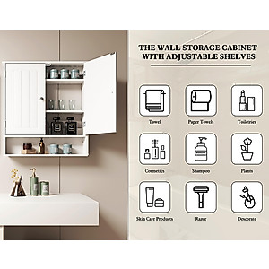 IANUE Bathroom Cabinet - Over The Toilet Storage Cabinet White Medicine Cabinet, Bathroom Wall Cabinet with 2 Doors and Adjustable Shelves, Small Wall Mounted Cabinet for Bathroom, Kitchen, Laundry