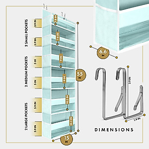 HOMELUX THEORY 1 PC Heavy Duty Over the Door Organizer 55x14x6.7, 6 Large Front & 12 Side Pockets, Hanging Storage Closet Door Organizer for Bedroom, Bathroom and Baby Nursery Storage (Baby Blue)