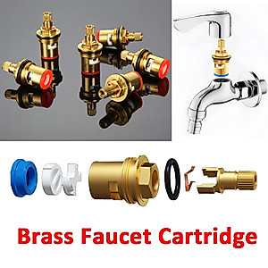 Brass Ceramic Cartridge, G1/2" Tap Ceramic Stem Cartridges Replacement for Hot Cold Water Faucet Spool Valve (Type O2- H48mm)