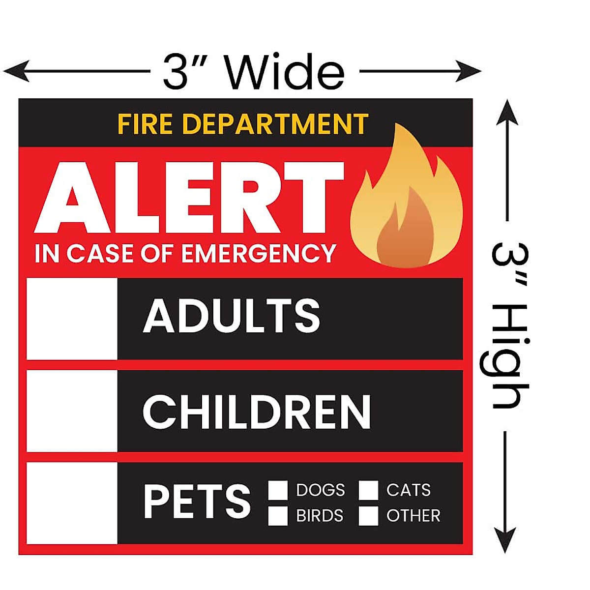 4 Pack - 3" Emergency Alert People and Pet Finder Sticker/Decal - Adults, Children and Pets - Fire Department and Rescue Safety Alert Decal for Window and Door Application