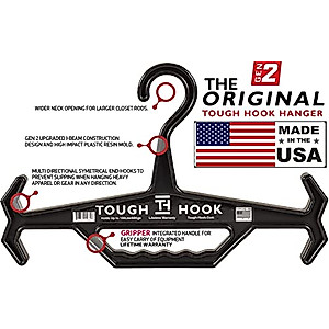 Tough Hook Original Multipurpose Heavy Duty Hanger | 200 lb Capacity | USA Made |for Heavy Gear & Equipment (Tactical Gear, Backpacks, Body Armor, Plate Carrier Vests, Lead Aprons, Scuba BCDs)