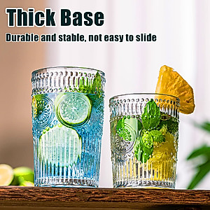wookgreat Vintage Drinking Glasses Set of 12, Textured Clear Striped Glass Cups-6 Highball Glasses 13oz & 6 Rocks Glasses 10oz, Ribbed Glassware Set, Mojito Cups, Cocktail Glass, Iced Coffee Cup