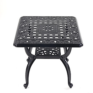 Mandolin Outdoor Patio Table,Rust -Resistant Cast Aluminum Side Table,Weather Resistant End Table，Coffee Table， Perfect for Patio, Backyard Or Garden. (Aluminum Square, Black)