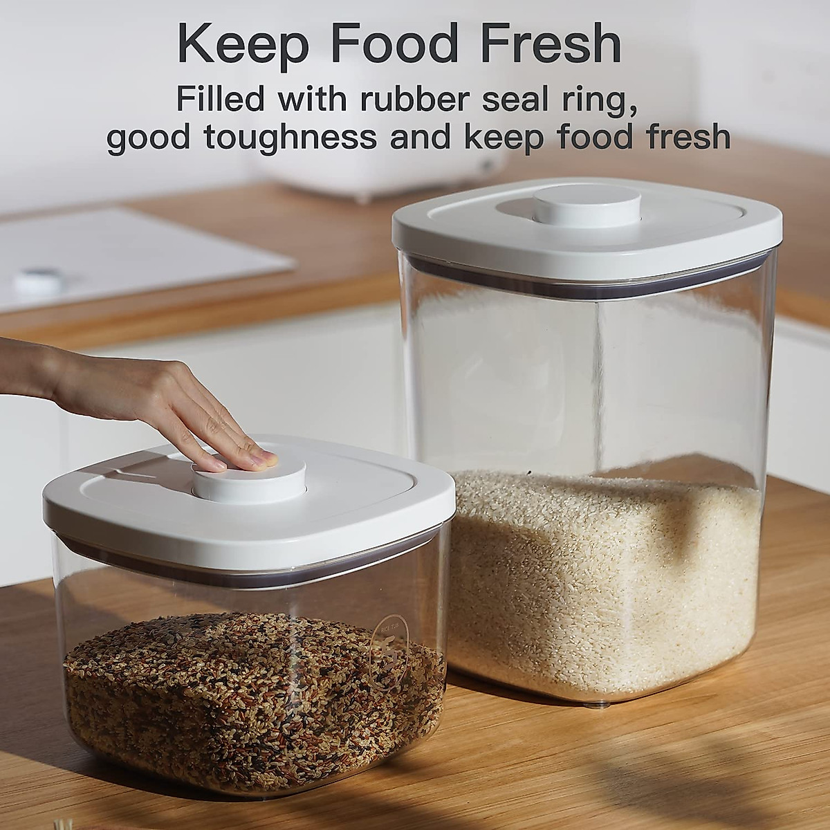 LivLab 20-25 lbs Rice Dispenser,10.5 Qt/10 L/22-25 lbs Rice Container Storage with Measuring Cup & Brush Food Cereal Container Bins Household for Kitchen Pantry Organization (AY-10KG-WHITE)