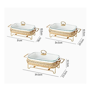 HONHPD Stainless Steel Rectangle Chafing Dish Buffet Set, Ceramic Marble Finish Chafer with Glass Lid, Chafer and Buffet Warmer Set for Buffet Weddings Parties Banquets, Golden