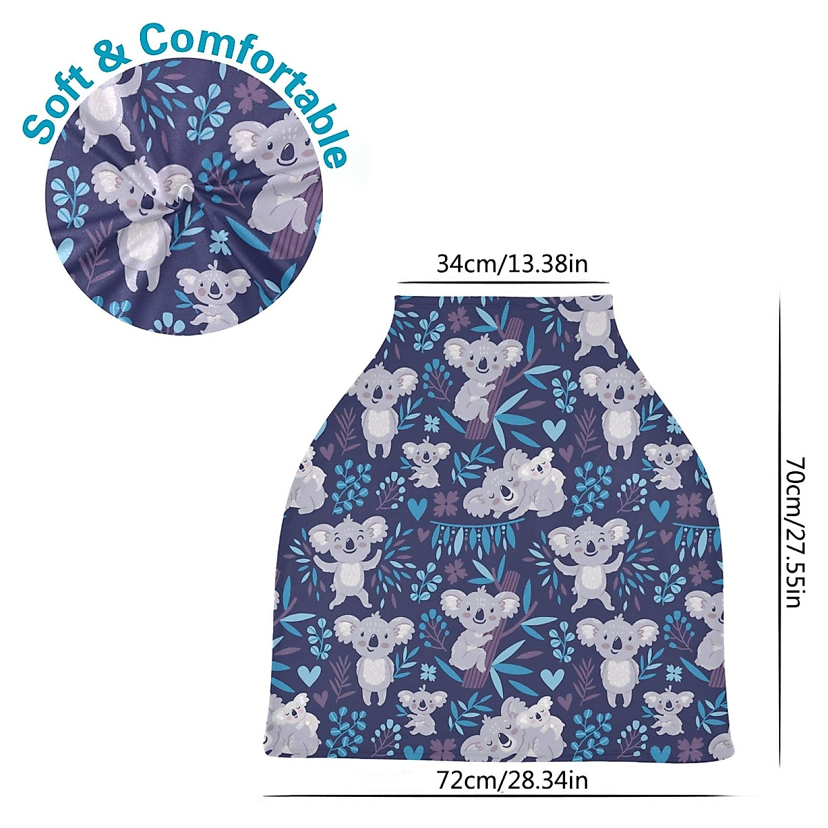 WELLDAY Baby Car Seat Covers Koala Bears Stretchy Breastfeeding Scarf Breathable Infant Carseat Canopy Nursing Covers Multi Use for Stroller High Chair Shopping Cart Boys and Girls