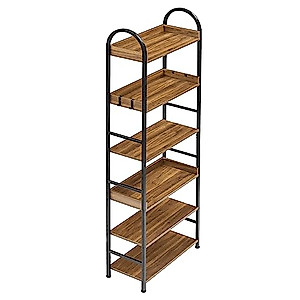 SmallCock Tall Bookshelf, 6-Tier Shelves with Round Top Frame, MDF Boards, Adjustable Foot Pads (Brown)