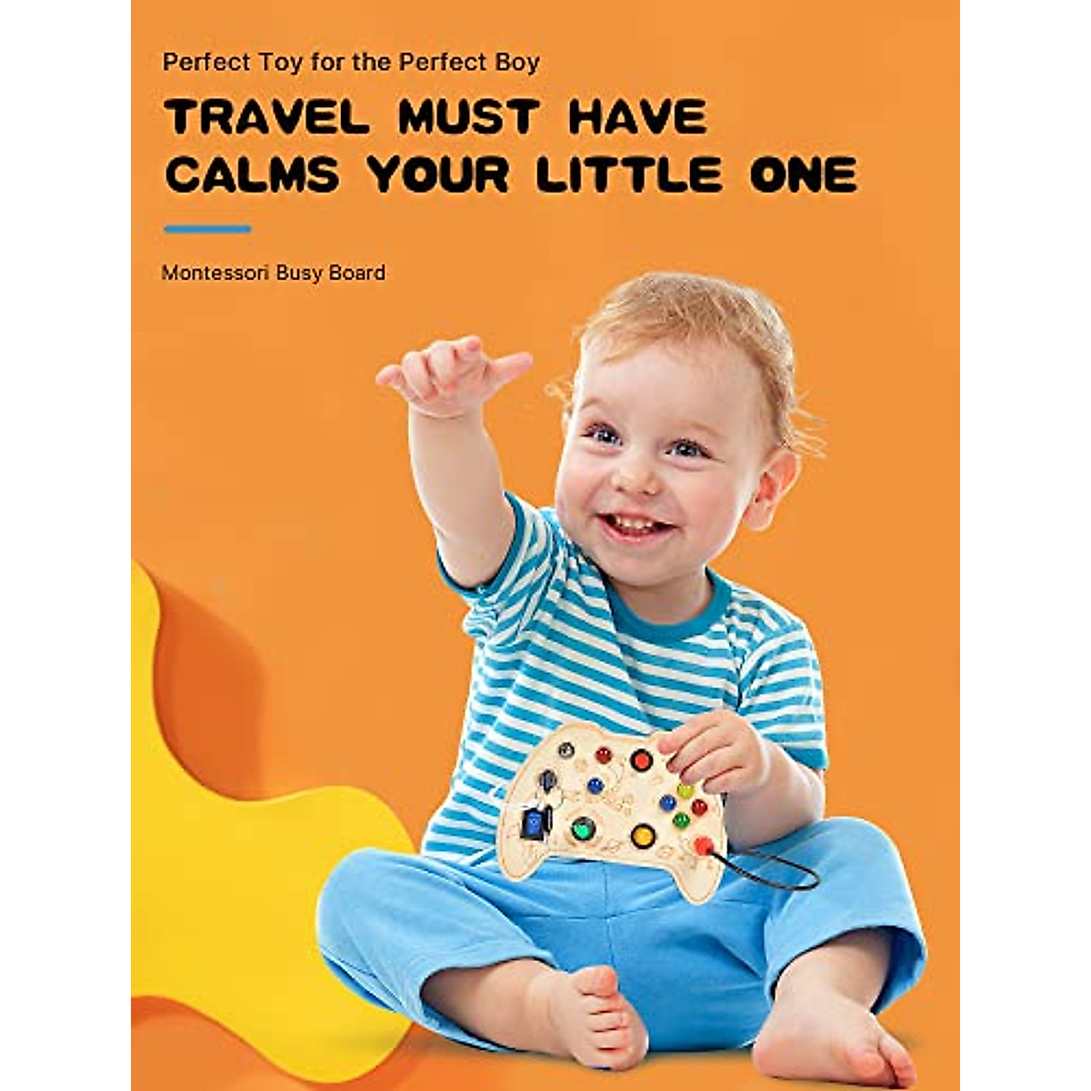 HOOLYUK Montessori Busy Board Toy for 1 2 3 Year Old Boy, Wooden Controller Sensory Toy for Autistic Children with LED Light Up Buttons, Early Learning Fidget Toy Great for Gift