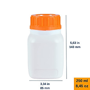 ISOLAB Wide Mouth HDPE Reagent Bottle, Leak Proof, Sample Sealing Liquid Storage Container, 2 pcs, Wet or Dry Product Storage (250ml/8.45oz)