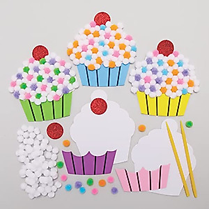 Baker Ross AX736 Cupcake Pom Pom Kits - Pack of 5, Creative Art and Craft Supplies for Kids to Make, Decorate and Display