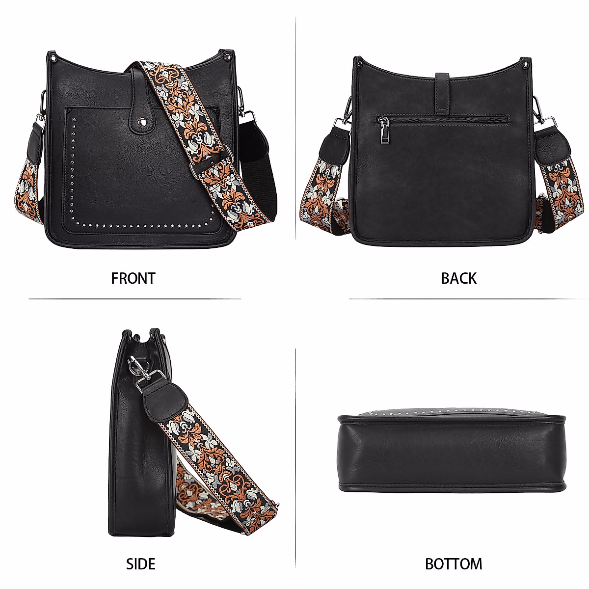 OWEJFKLFJ Women’s Crossbody Purse,Vegan Leather Hobo Bag,Crossbody Bag Handbags for Women,Purses with Adjustable Guitar Strap