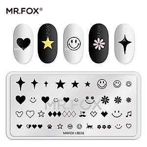 MRFOX 5 Pcs Nail Plates Stamping Set Marbled Punk Spider Web Heart Star Theme Leaf Nail Art DIY Stamping Template