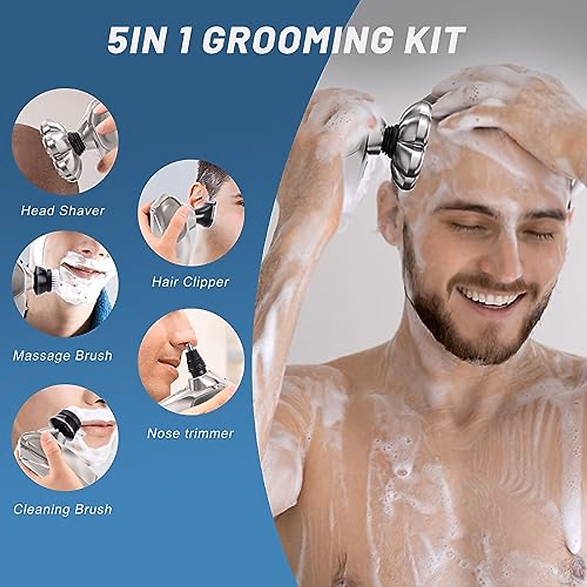 Magnetic Head Shavers for Bald Men - 7D Detachable Bald Head Shaver Adjustable Speed Men's Electric Razor Scalp Grooming Kit IPX7 Waterproof Wet Dry Shaving USB Type-C Rechargeable LED Display