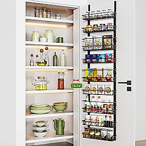 Churboro Over the Door Pantry Organizer Rack with 9 Adjustable Baskets, 9 Tiers Dual-use Spice Rack- Hanging or Wall Mount Spice Rack, Pantry Door Organizer, Black