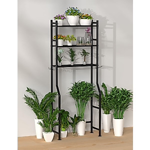 Livilord Over Toilet Storage Shelf, 3-Tier Freestanding Over The Toilet Storage, Metal Bathroom Shelves with Paper Holder and 4 Hooks, Above Toilet Shelf for Bathroom Storage, Black