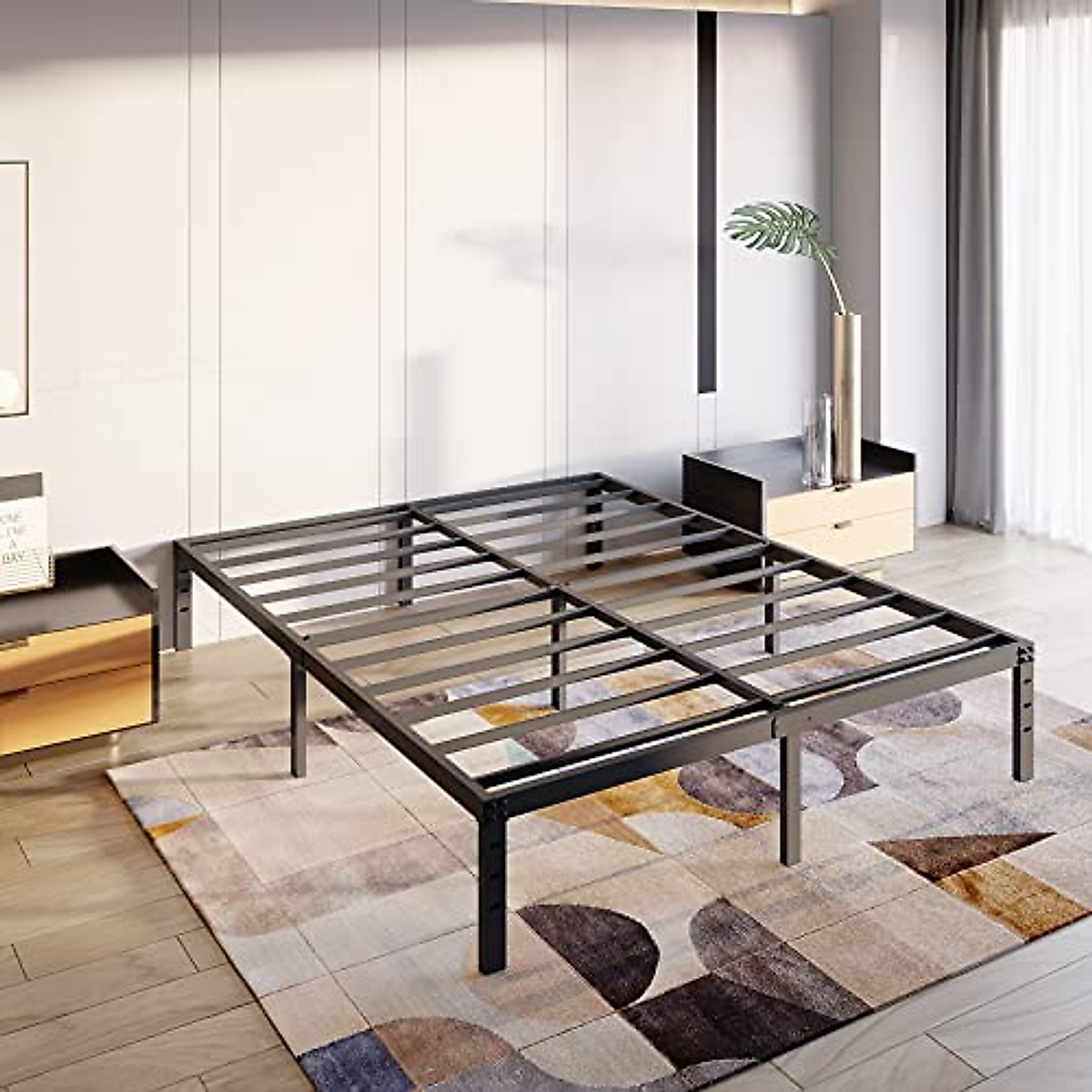 XMhongsong 14 Inch Queen Size Bed Frame No Box Spring Needed, Heavy Duty Metal Platform Bed Frame, Easy Assembly, Noise Free, Black