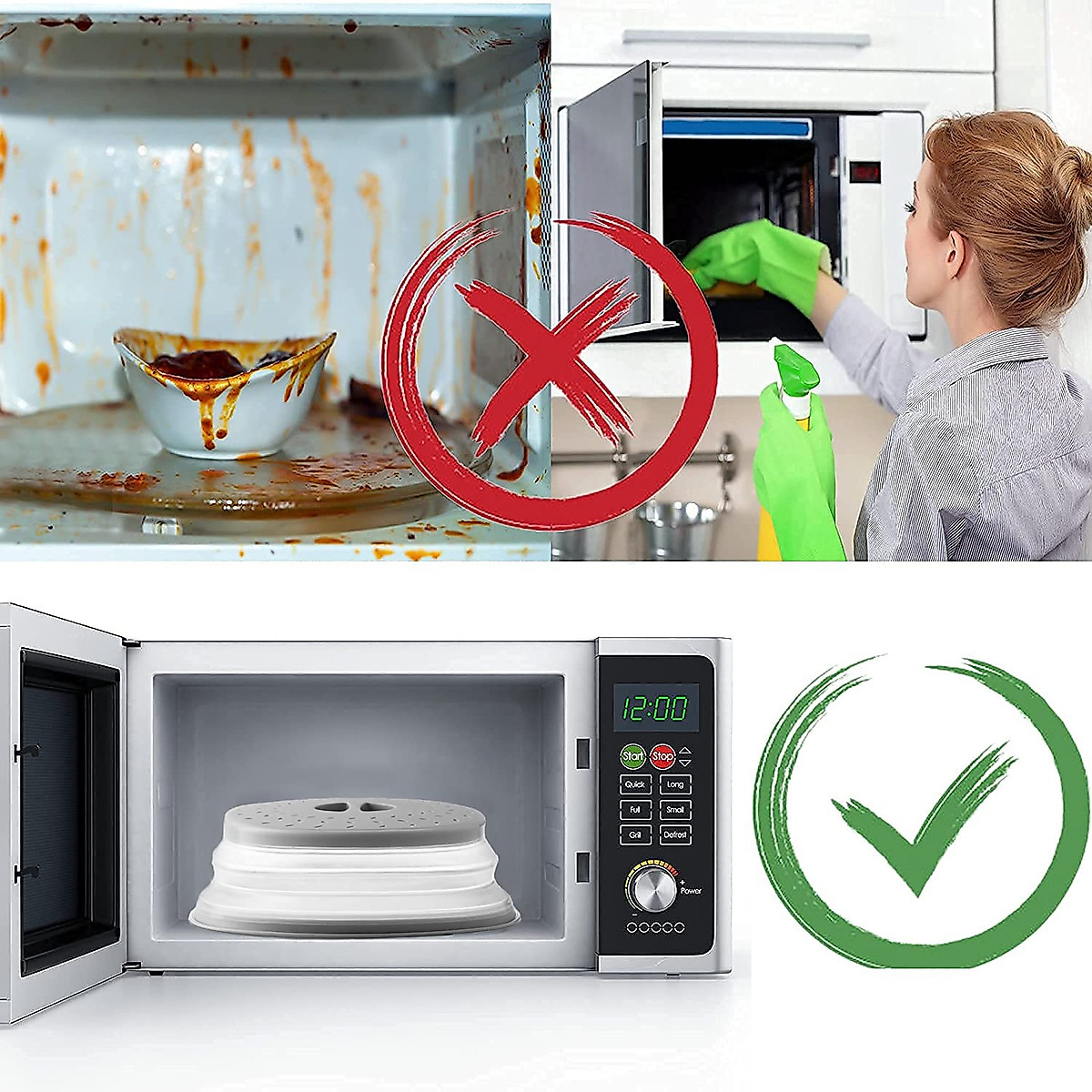 Collapsible Microwave Cover for Food Microwave Splatter Cover Fruit Drainer BPA-Free Dishwasher Safe 10.5 inch (GREY&RED