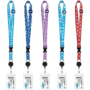 Leinuosen 5 Sets Cruise Lanyard for Ship Cards Ship Essentials Cruise Lanyards Pattern Adjustable Lanyard with Retractable Reel Waterproof ID Badge Holders Accessories(Fresh Style)