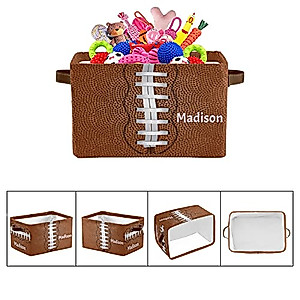 Football Laces Personalized Storage Basket ,Custom Storage Bins Cubes Organizer with Handle for Bedroom Wardrobe,Nursery,Basket 1 Pack