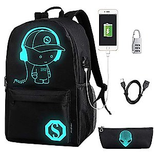 FLYMEI Bookbags for Teen Boys, Anime Cartoon Luminous Backpack with USB Charging Port, 17 Inch Laptop Backpack for Men, School Backpack for Girls/Boys, Cool Anime Backpack