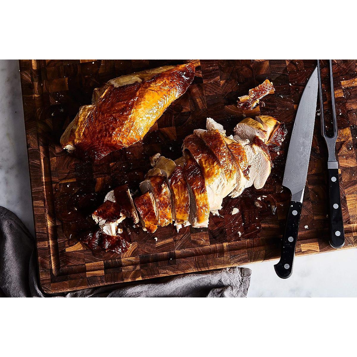 Carving Knife Set for Meat Turkey, Set of 2 Stainless Steel Carving Fork Guard and Slicer Home Gourmet BBQ Tools Cutlery Knives for Brisket Meat Roast Ham