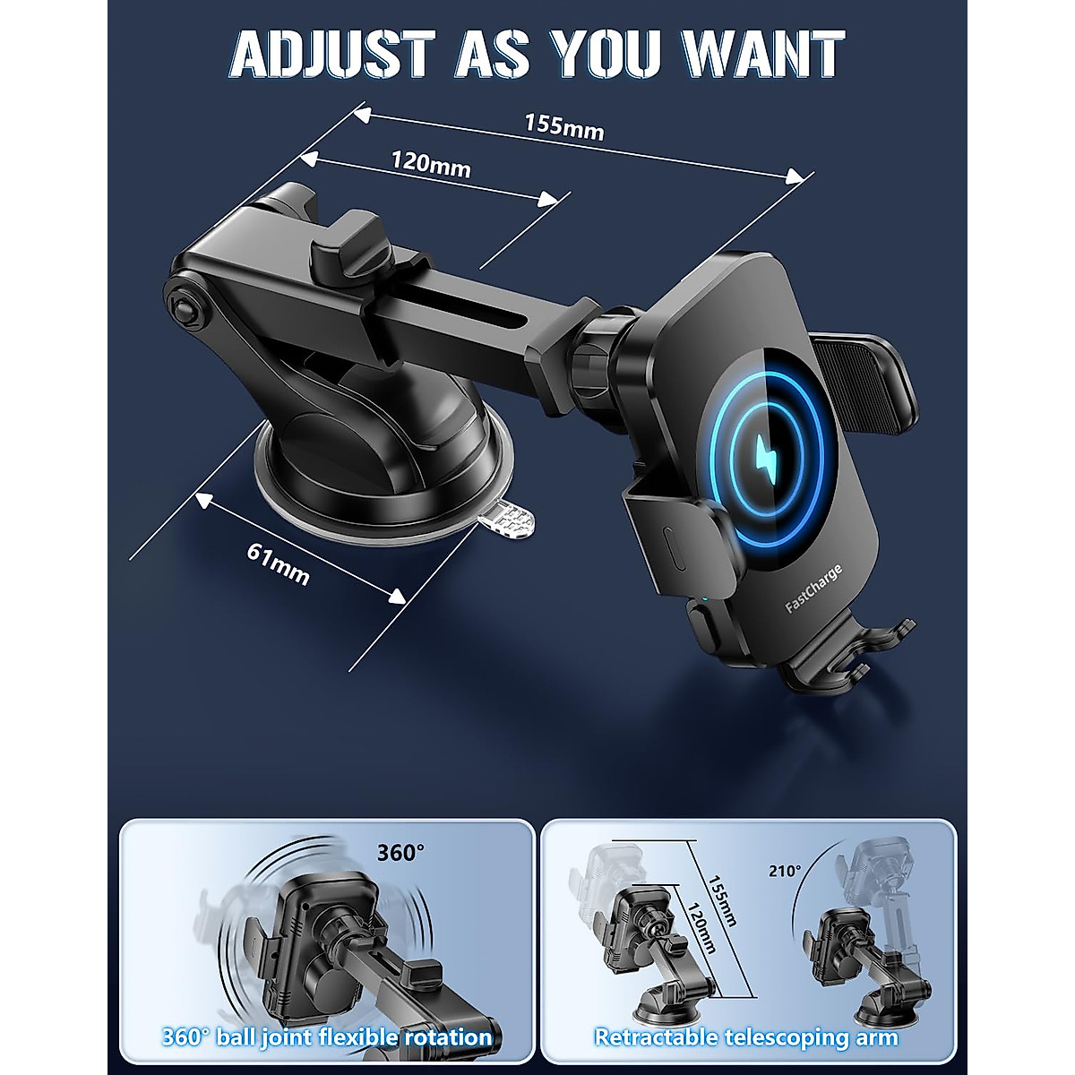 Wireless Car Charger, Fast Charging Phone Holder BothLin 3 in 1 Phone Mount Auto Clamping Car Accessories Compatible with iPhone 15 14 13 12 11 Xs XR, Samsung S23 Ultra S22 S21 S20/S10+ S9+ Note 9