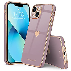 Teageo Compatible with iPhone 13 Case for Girl Women Cute Love-Heart Luxury Bling Plating Soft Back Cover Raised Camera Protection Bumper Silicone Shockproof Phone Case for iPhone 13, Lavender