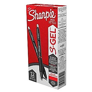 SHARPIE S-Gel 2096136 S-Gel Retractable Gel Pen, Bold 1 Mm, Red Ink, Black Barrel, Dozen