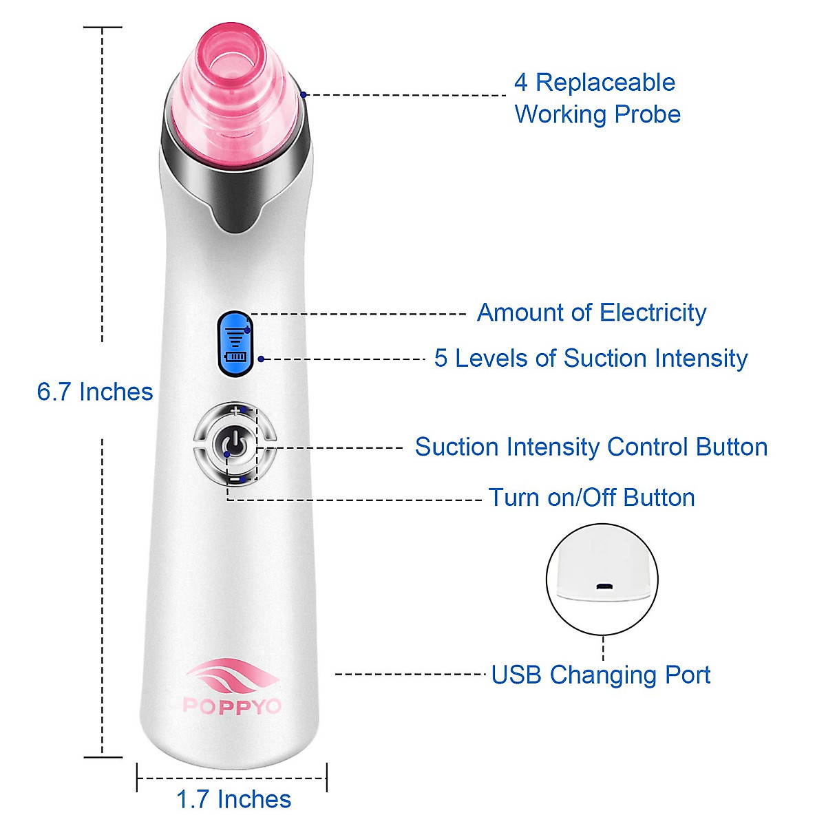 Blackhead Remover Pore Vacuum Electric Blackhead Extractor Tool Comedo Removal Suction Beauty Device for Women（Pink)