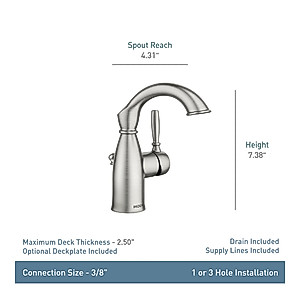 Moen Sarona Spot Resist Brushed Nickel One-Handle Single Hole Rustic Farmhouse Bathroom Sink Faucet with Optional Deckplate, 84144SRN