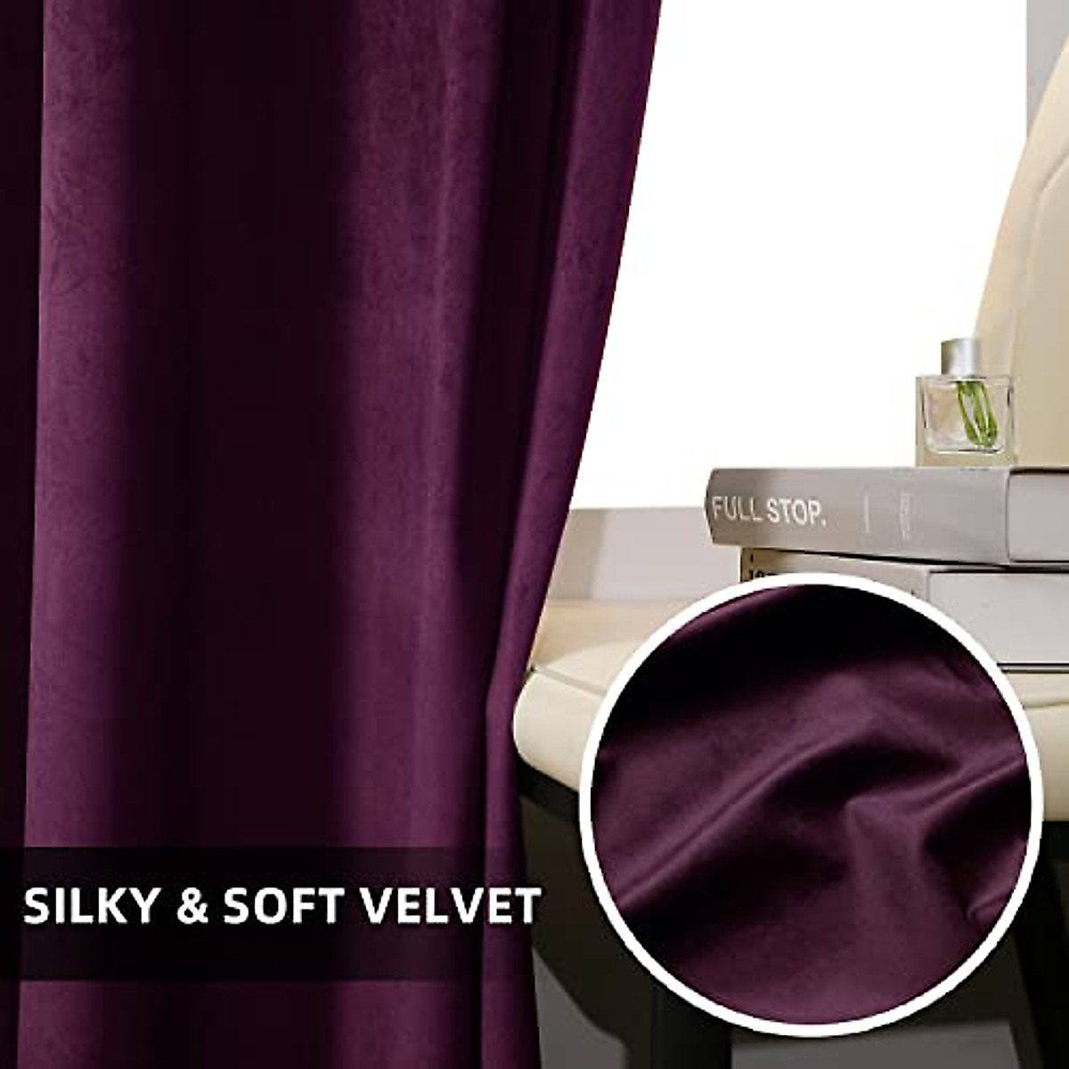 Guibaf Dark Purple Velvet Curtains 84 inches Long Grommet Blackout Curtains for Bedroom Light Blocking Thermal Insulation Drapes Set of 2 Panels 52”x 84”