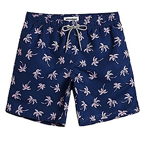 maamgic Mens Swim Trunks Quick Dry Swim Shorts with Mesh Lining Funny Swimwear Bathing Suits Navy Palm Medium